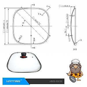 Square Glass Lid 12'', Clear Tempered Glass Vented Square Pan Lid, Replacement Cookware, Frying Pan Cover by IFITTING,1Pack, inner diamater 11.56'' outer diameter 12''