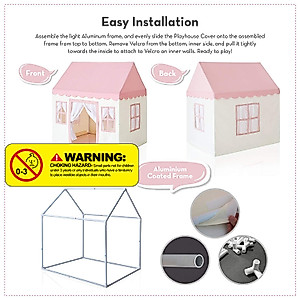 PETITE MAISON Kids Play House Tent with 100% Cotton Fabric & 5 Windows - Hand Made Premium Quality Play Tent for Indoor & Outdoor - Light and Easy to Assembly - Best Birthday Gift - Pink