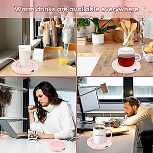 Coffee Mug Warmer, SAINSWIN Smart Coffee Cup Warmer for Desk with Settable Heat Preservation Time,Electric Beverage Warmer with TEM/TIME Display for Coffee, Milk, Tea and Hot Chocolate (Up to 149℉)