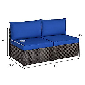 HAPPYGRILL 2-Piece Armless Sofa Set Outdoor Rattan Wicker Sectional Sofa Patio Chairs with Cushions for Porch Garden Balcony Poolside