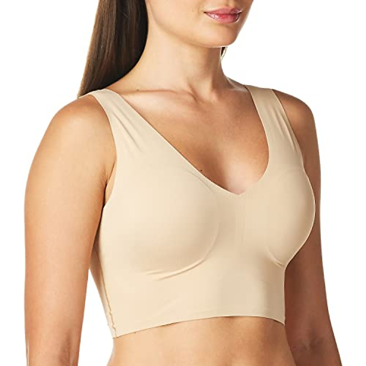 Calvin Klein Women's Plus Size Invisibles Comfort Seamless Lightly Lined V Neck Bralette Bra, Bare, 1X