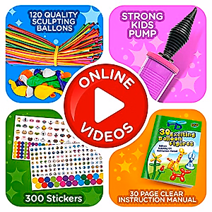 DIY Balloon Animal Kit for beginners. Twisting & Modeling balloon Kit 30 + Sculptures,100 Balloons for balloon animals, Pump and Manual. Party Fun Activity/Gift for, Teens Boys and Girls