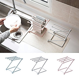 Baost Folding Kitchen Bathroom Towel Rack Desktop Dish Towel Stand Rag Rack Dish Washing Cloth Draining Organizer Towel Shelves Sponge Holder for Kitchen Blue