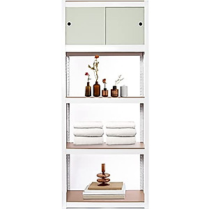 KEPSUUL White 5 Tier Customizable Storage Shelving Unit Heavy Duty Modular Metal Organizing Rack for Kitchen, Pantry, Closet, Office, 32.1" W X 16.4" D X 76.9" H, 1 Set of Reversible Doors, Olive