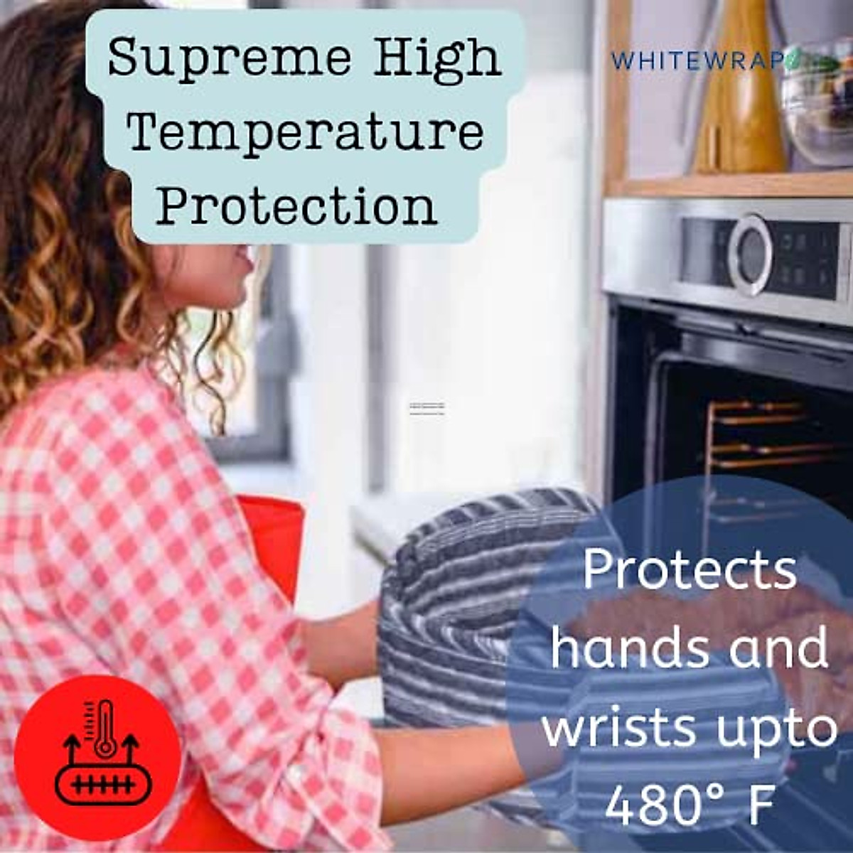 WHITEWRAP Quilted Double Oven Mitt |35”x7.5”| Heat Resistant Oven Gloves to Protect Hands and Arms| Cooking Gloves | BBQ, Cooking, Baking, Grilling, Microwave | Handling Hot Pots and Pans |2-Pack Blue