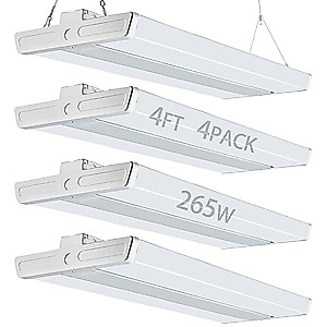 Lightdot 4 Pack LED High Bay Shop Light, 4FT (Large Area Illumination) 265W 37100LM [Eqv.1060W MH/HPS] 5000K Linear Hanging Light for Warehouse, Energy Saving Upto 10000KW*4/5Yrs(5Hrs/Day)
