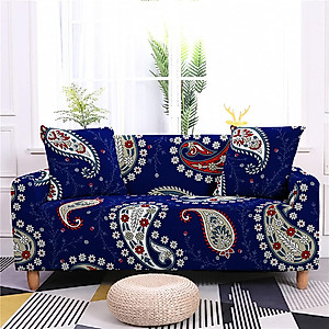 High Stretch Designs Decorative Sofa Covers 1 2 3 4 Seater Flower Vine Blue Large Sofa Slipcover Universal Jacquard Couch Cover Machine Washable Spandex Elastic Easy to Install Non-Slipa7918