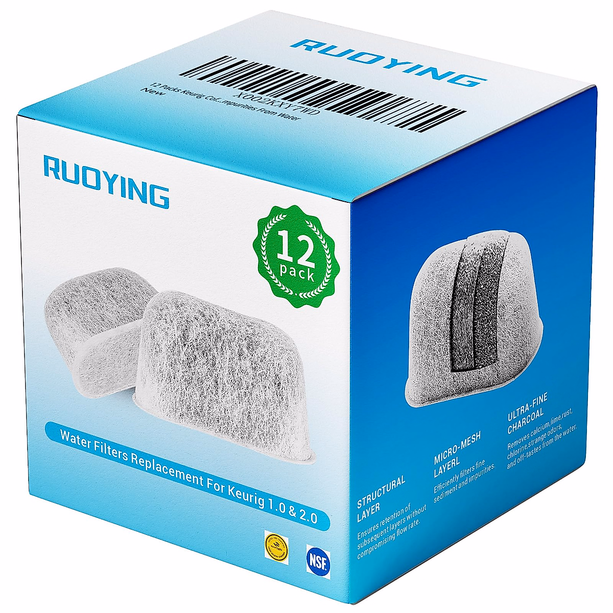 12 Packs Keurig Coffee Maker Charcoal Filters Replacement Compatible With Keurig 1.0 & 2.0 Coffee Makers Charcoal Water Filters, Removes Chlorine, Odors, And Other Impurities From Water