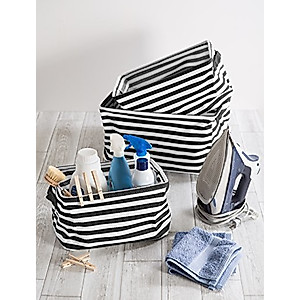 DII Cabana Stripe Laundry Collection, Waterproof Hamper, Assorted Rectangle, Black, 3 Piece
