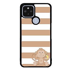 Brown White Monkey Personalized Black Rubber Phone Case Compatible With Google Pixel 8 Pro, 8a, 8, 7a, 7, Pixel 7 Pro, 6a, Pixel 6 Pro, 6, 5, 4a 5G, 4a 4G, 4, 4 XL, 3a, 3a XL, 3, 3 XL, 2 XL, 2