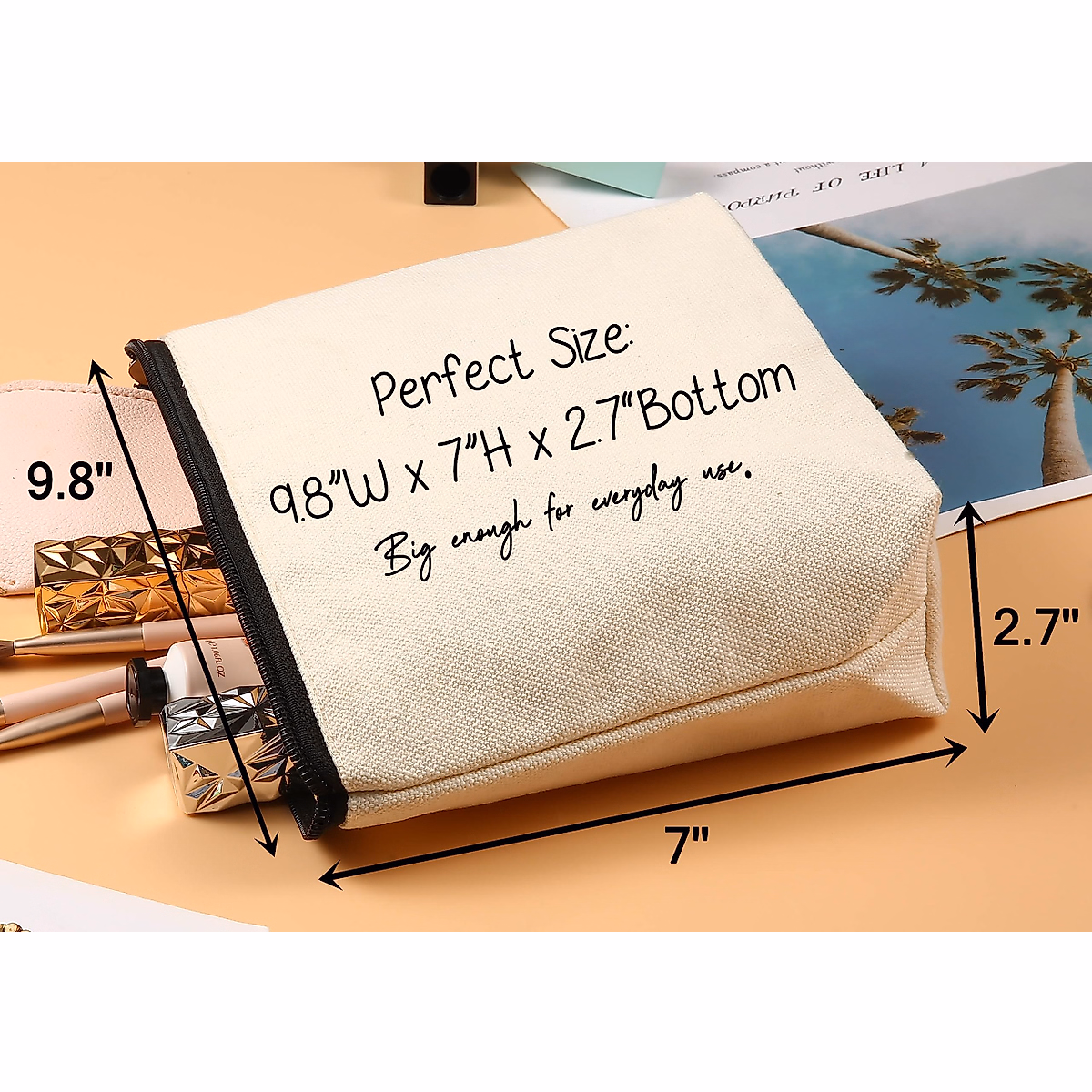 ZVMIS Cosmetic Case - Beige Canvas - Multifunctional Storage Bag for Women and Girls - Travel Accessory Pouch - Best Friends Gift