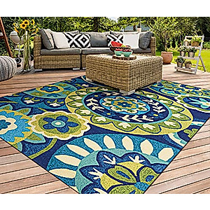 Couristan Covington Rip Tide Indoor/Outdoor Area Rug, 7'10" Round, Ocean Blue-Green