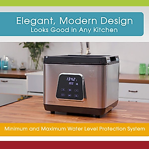 Sous Vide Water Oven by Vesta Precision - Perfecta | Powerful Pump Design | Accurate Temperature | Touch Panel or Wi-Fi App Control | Max/Min Water Level | 650 Watts | 10 Liter Capacity