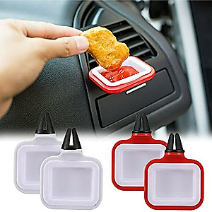 Lufapeach 4 PCS Car Sauce Holder Vent Dip Clip for Sauce Mini Sauce Holder Removable Dipping Sauces Holder Dipping Dish Container for Car Vent red white