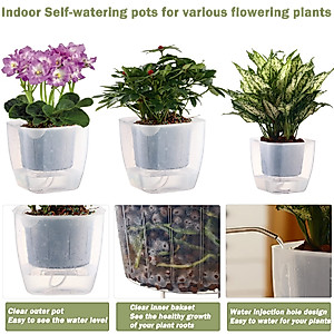 6-Pack Clear Self Watering Planters for Indoor Plants 7" Large African Violet Plant Pots Plastic Wick Flower Pots with Water Injection Hole, Orchid Plant Pot Set, Clear