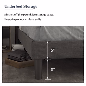 Allewie King Size Upholstered Platform Bed Frame / Geometric Wingback Headboard / Mattress Foundation / Wood Slat Support / No Box Spring Needed / Easy Assembly, Dark Grey