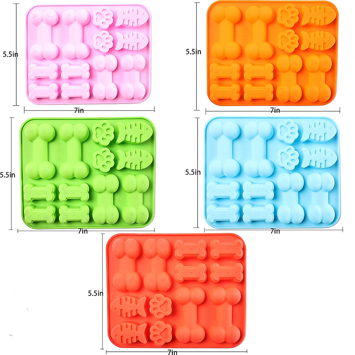 Dog Paw and Bone Shaped Silicone Mold, Non-Stick food Grade, Ice tray, Reusable Silicone Mold, Used for Chocolate, Candy, Cupcake, Pudding, Jelly, Puppy Biscuit (5 pcs)