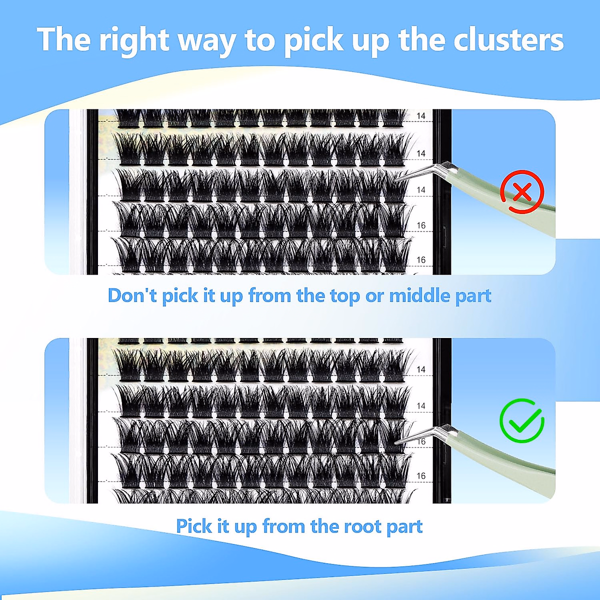 Hannahool 120pcs D Curl Individual Wide Stem Cluster DIY Eye Lashes Extensions Mixed 10-12-14-16mm/14-16-18mm/12-14-16mm Makeup Dramatic Volume Lashes (mixed 10-12-14-16mm)