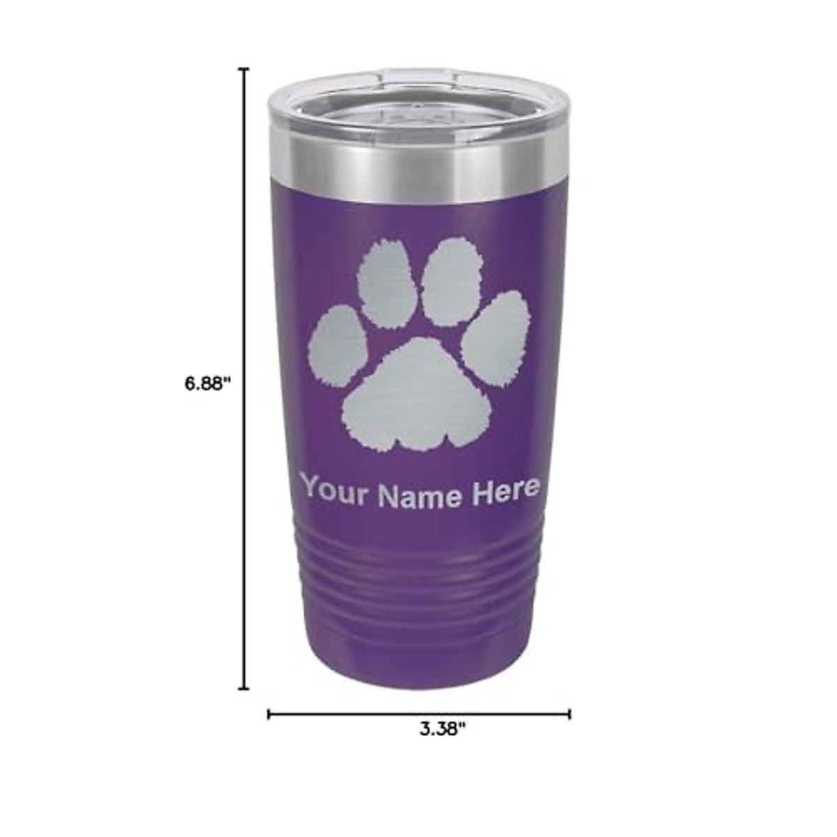LaserGram 20oz Vacuum Insulated Tumbler Mug, Paw Print, Personalized Engraving Included (Dark Purple)