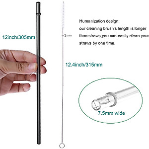 DAKOUFISH 12 Inch Long Black Reusable Plastic Replacement Drinking Straws for 30 oz & 40 oz Mason Jar,Tumblers, Set of 12 with Cleaning Brush (12inch, Black)