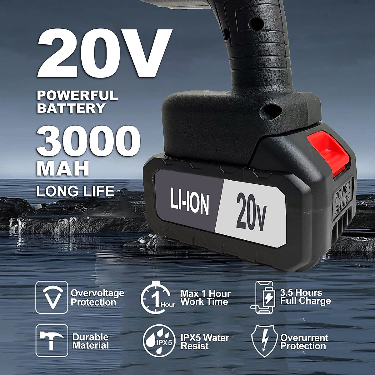 Tegatok Cordless Pressure Washer, 20V Battery Pressure Washer with Rechargeable Battery, Charger and Accessories, Portable Pressure Washer for Cleaning Car/Floor/Fence/Side and Watering Black