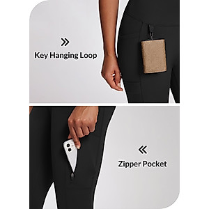 BALEAF Women's Fleece Lined Leggings Waterproof Winter Hiking Pants Thermal Running Tights Zipper Pockets High Waisted Cold Weather Black Medium