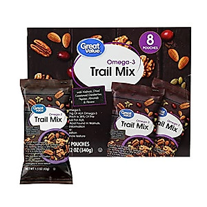 Great Value Omega-3 Trail Mix, 1.5 oz, 8 Count Snack Pouches (Pack of 3)