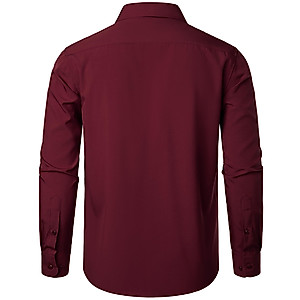 ZEROYAA Men's Regular Fit Dress Shirt Solid Wrinkle-Free Long Sleeve Casual Business Button Up Shirts with Pocket ZSSCL05-Maroon Small