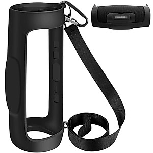 Protective Silicone Case Cover for JBL Charge 4 Waterproof Portable Bluetooth Speaker, Travel Carrying Gel Soft Skin, Waterproof Rubber Pouch with Shoulder Strap and Carabiner