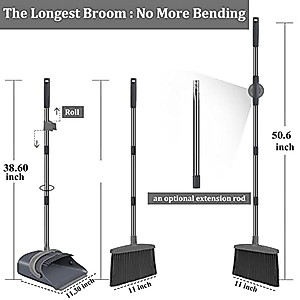 kelamayi New Upgrade Broom and Dustpan Set, Broom and Dustpan Set for Home, Broom Dustpan Set, Broom and Dustpan Combo for Office, Stand Up Broom and Dustpan (Gray)
