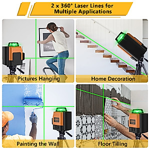OMMO Laser Level, 8 Lines Green Laser Level Self Leveling Tool, 150ft Line Laser Level Beam Tool with One 360° Vertical and One 360° Horizontal Lines, Magnetic Stand and USB Cable Included