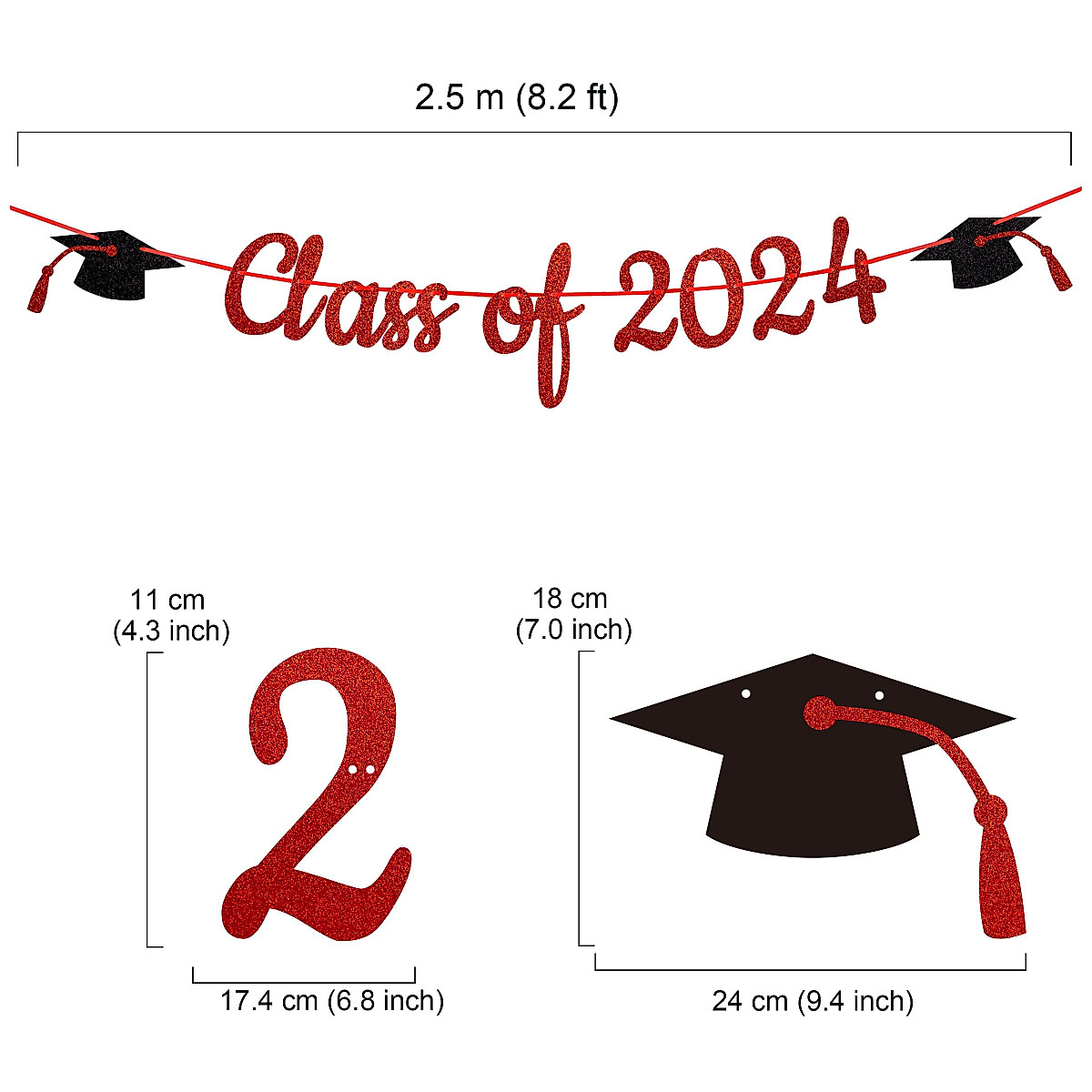 Gexolenu Red Congratulats Class of 2024 Graduation Theme Party Decoration Banner, Congrats Grad Banner, Black Glitter Graduation Banner, 2024 Black Congratulations Grad Party Decorations