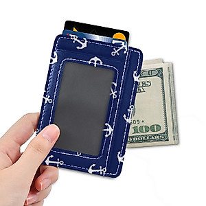 Linomo Thin leather Card Holder and Money Clip Nautical Anchor Pattern Wallet RFID Blocking for Men & Women