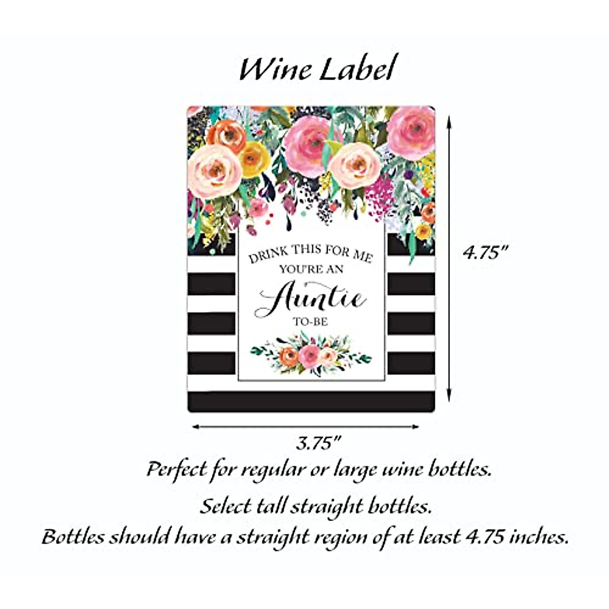 Drink This For Me - You're An Auntie-To-Be Wine Labels ● SET of 5 ● GENDER NEUTRAL Pregnancy Announcement Wine Labels, Pregnancy Reveal, Alternative to Baby Announcement Card WATERPROOF Black A104-5A1