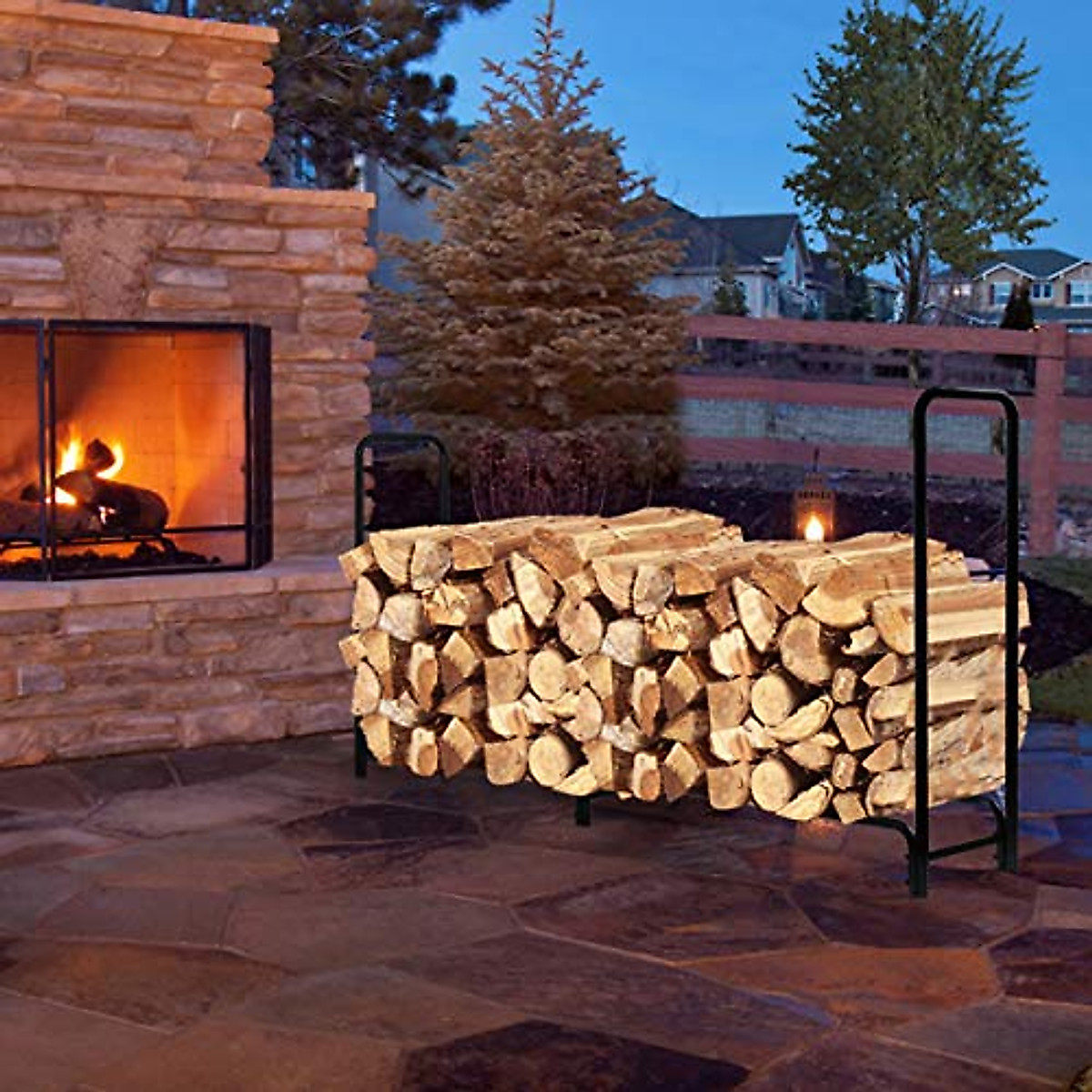 Goplus 8ft Firewood Log Rack, Outdoor Heavy-Duty Firewood Storage Holder w/Sturdy Steel Tubular Frame, Easy Assembly Rustproof Fireplace Wood Stacker for Fireplace, Patio, Deck, Fire Pit, 8ft Black