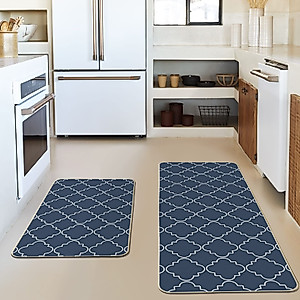 Artoid Mode Non-Slip Kitchen Mats Set of 2, Absorbent Washable Kitchen Mats and Rugs for Kitchen Floor Home, Office, Sink Blue - 17x29 and 17x47 Inch