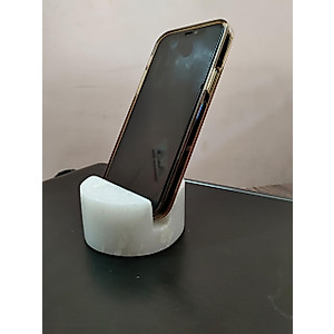 Premium Marble Cell Phone Holder - Luxurious Mobile Phone Stand for Cellphones and Tablets - Heavy Solid Stone Desk Stand iphone and smartphone mobile stand (White)