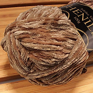 JubileeYarn Chenille Yarn - Worsted Weight - 100g/skein - Cannoli - Pale Brown Grey Velvet - Crochet and Knitting Yarn - 2 Skeins
