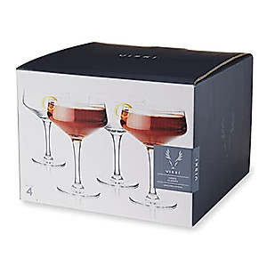 Viski Raye Angled Stemmed Crystal Coupe Cocktail glassess, Champagne Coupe Glasses, Drinkware Set, Espresso Martini glasses set of 4, 7oz