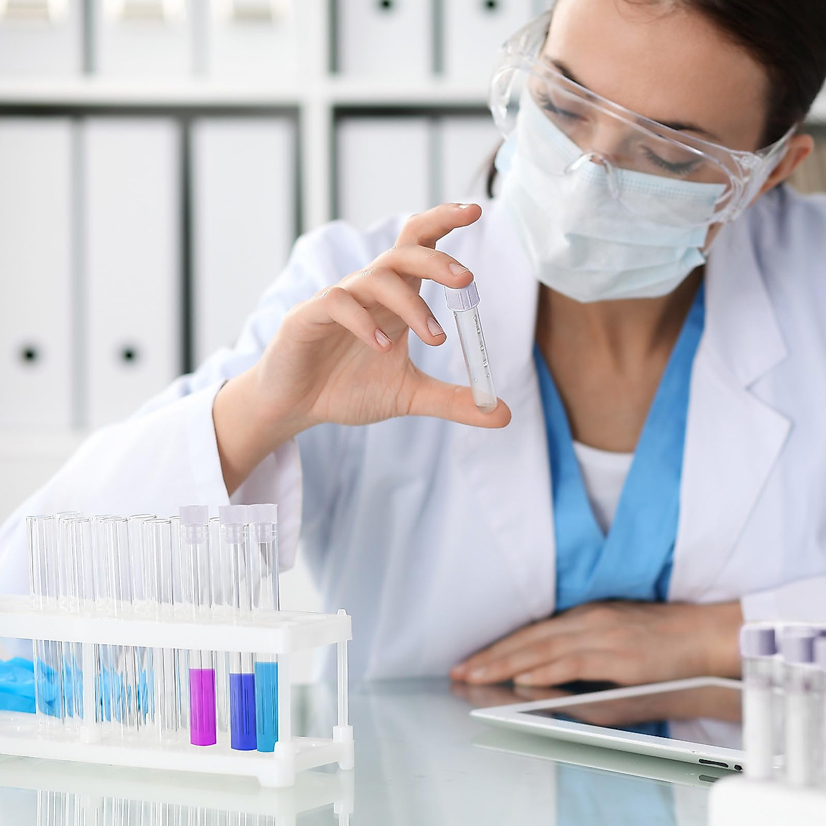 Xuhal 200 Pack Clear Plastic Test Tubes 12 x 100mm 12 ml Plastic Tubes with Caps Candy Tubes Test Lab Tubes for Scientific Themed Birthday Party Supplies