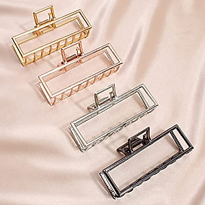 Metal Hair Clips for Women, 4pcs Square Claw Clips for Thick Hair, Large Hair Clips Rectangle Claw Clip, Banana Clips Hair Rose Gold Black Silver Gold Hair Clips 3.5 Inches