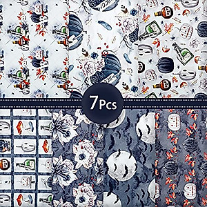CEYOU Zyoug 7pcs 18 x 22 inches (45 x 55 cm) 100Percent Cotton Fabric, Precut Fat Quarter Fabric Bundles with Multi-Color and Different Pattern for Quilting Patchwork, DIY Craft (Halloween Pattern )
