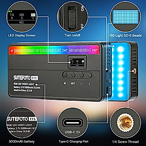 Sutefoto RGB LED Video Light 15 (W) /360° Full Colors/CRI 96+/5000mAh Battery/ 2800K-10000K On-Camera Lighting Mini Pocket Light for Vlog YouTube Videos, Portable LED Camera Light.