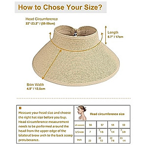 MAYLISACC Sun Visors Hats for Women Wide Brim Straw Sun UV Protection Beach Hats Foldable Floppy Hats for Women Travel