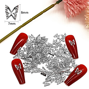 WOKOTO 100pcs Silver Butterfly Nail Charms For Acrylic Nails Butterfly Jewelrys 3d Nail Charms Nail Jewelry For Acrylic Nails Art 3d Butterfly Charms Silver Nail Studs Charms For Nails Designs