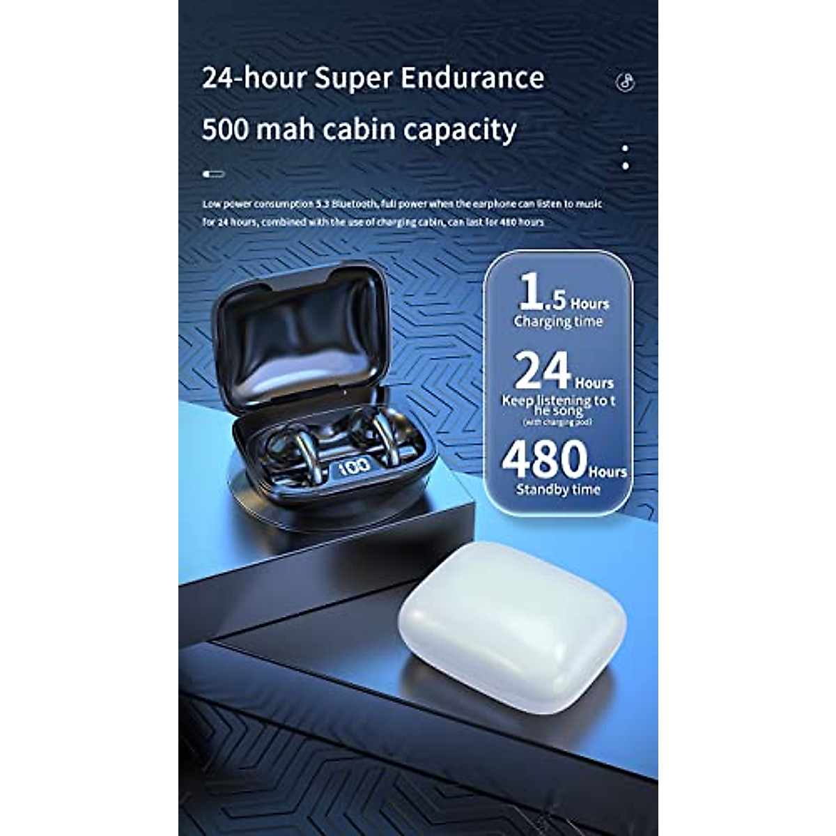 Wireless Ear Clip Bone Conduction Headphones Bluetooth Open Ear Waterproof Bluetooth Bone Conduction Earbuds Ear Clip Bone Conduction Head Set Painless Long Battery for Sports,Working,Driving Black