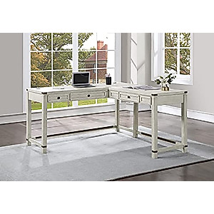 OSP Home Furnishings Baton Rouge Rustic L-Shape Office Desk with Power Port Drawer, Champagne Oak Finish