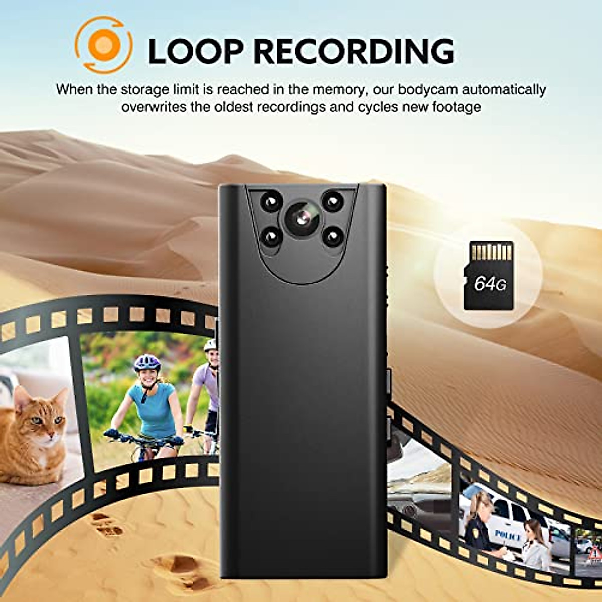 Losfom Z01 Body Camera with Audio, 1080P Mini Body Cameras with Infrared Night Vision, Police Body Cam with Upgrade Rotate Clip, Support 10HR Battery Life for Riding,Meeting, Indoor(with 64GB)