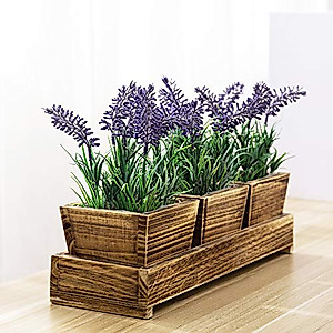 MyGift Countertop Herb Garden Container, Rustic Brown Wood Planter Box Succulent/Flower Pot Set with Decorative Bottom Tray and Plastic Liner