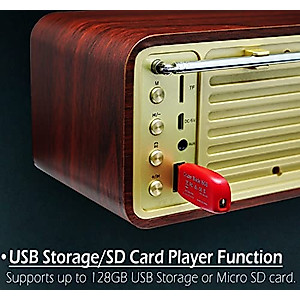 BentMax FM Radio with Bluetooth Retro Bluetooth Speaker Vintage Radio with SD/USB Memory Music Player Function, Wireless Streaming from Smartphone, 10 Hours Playback (Walnut)